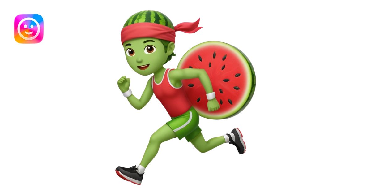 Running Watermelon with arms and legs with a sports headband emoji | AI ...