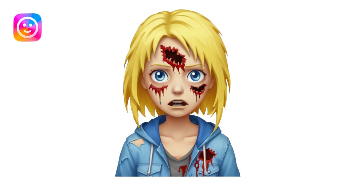zombie girl yellow hair and blue eyes pixeled light skin emoji | AI ...