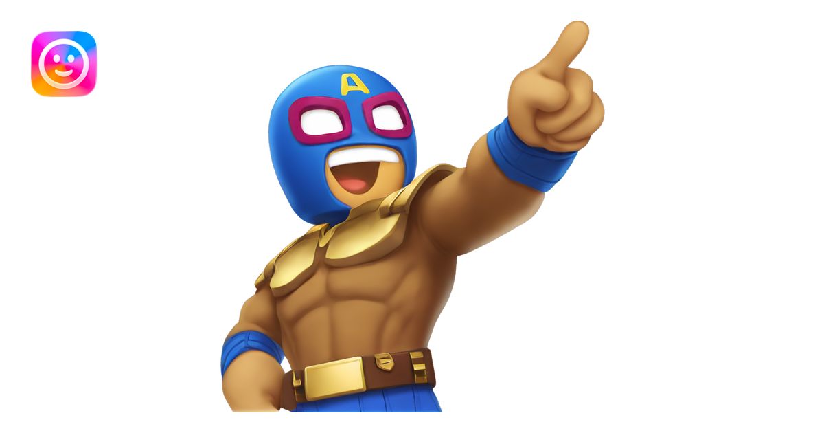 the smiling superhero points proudly emoji | AI Emoji Generator
