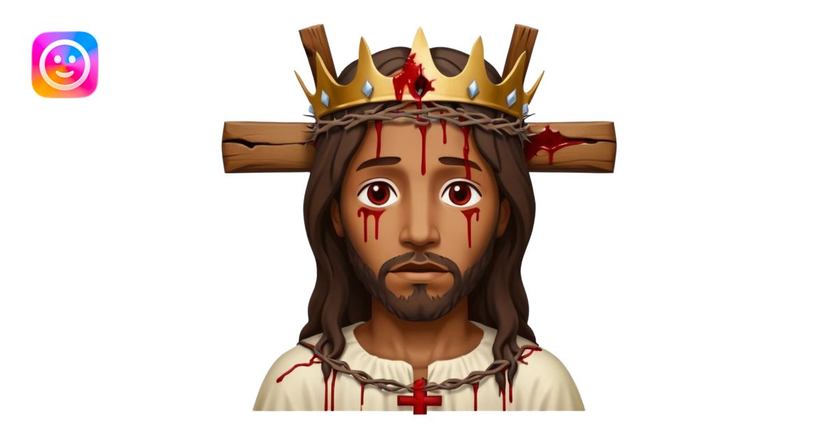 African American Jesus Christ bleeding on wooden cross with crown of ...