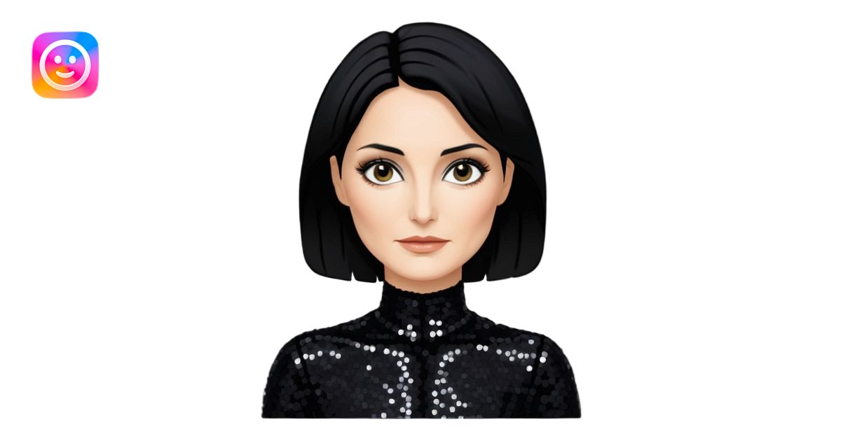 Carrie-Anne Moss with black hair, black sequin outfit emoji | AI Emoji ...
