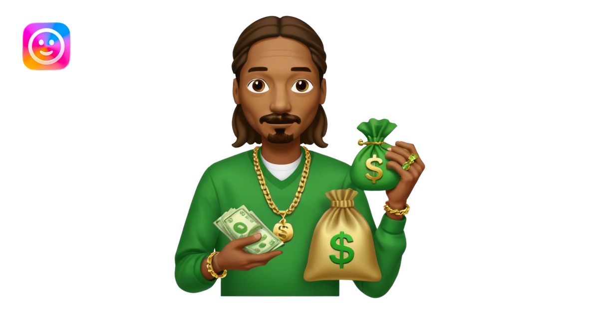 Snoop Dogg holding money bag emoji | AI Emoji Generator