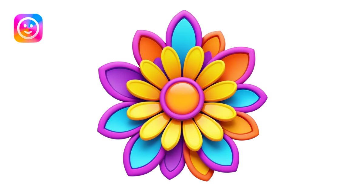 3D, Psychedelic colored flower power sign emoji | AI Emoji Generator