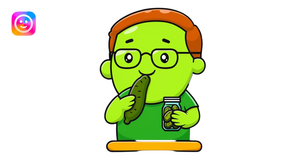 man with glasses eating a pickle image | AI Emoji Generator
