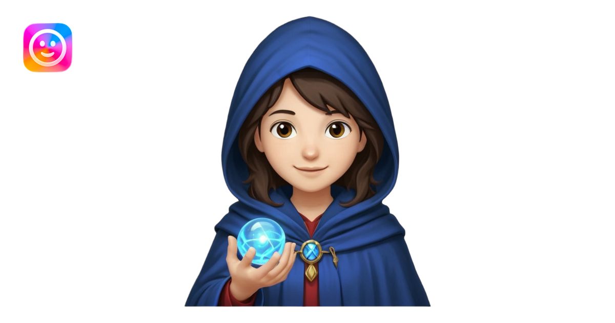 A teen brunette mage with tousled hair, holding a tiny glowing orb and ...