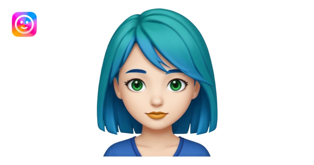 Emoji girl Emerald blue hair, fair skin, and black eyes emoji | AI ...