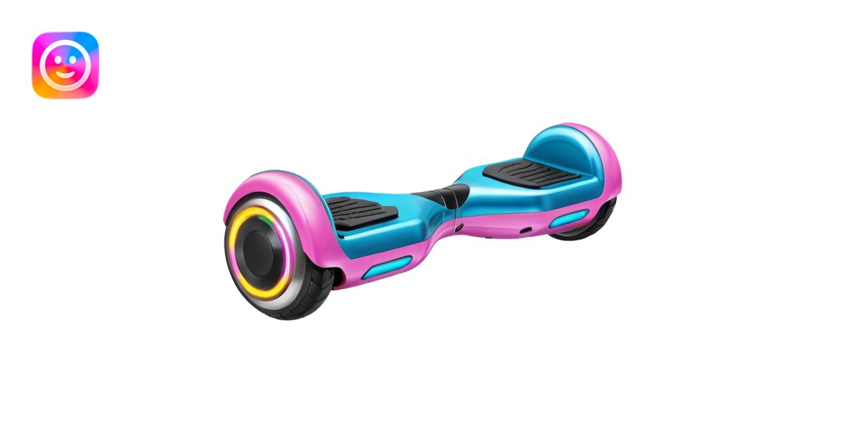 Flat futuristic emoji of a sleek hoverboard floating slightly above the ...