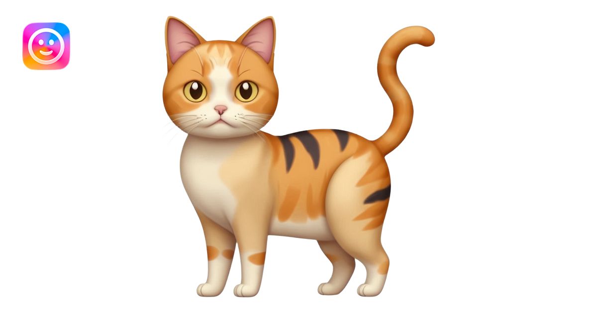 full body calico cat with skinny head and fat body with an anxious face ...
