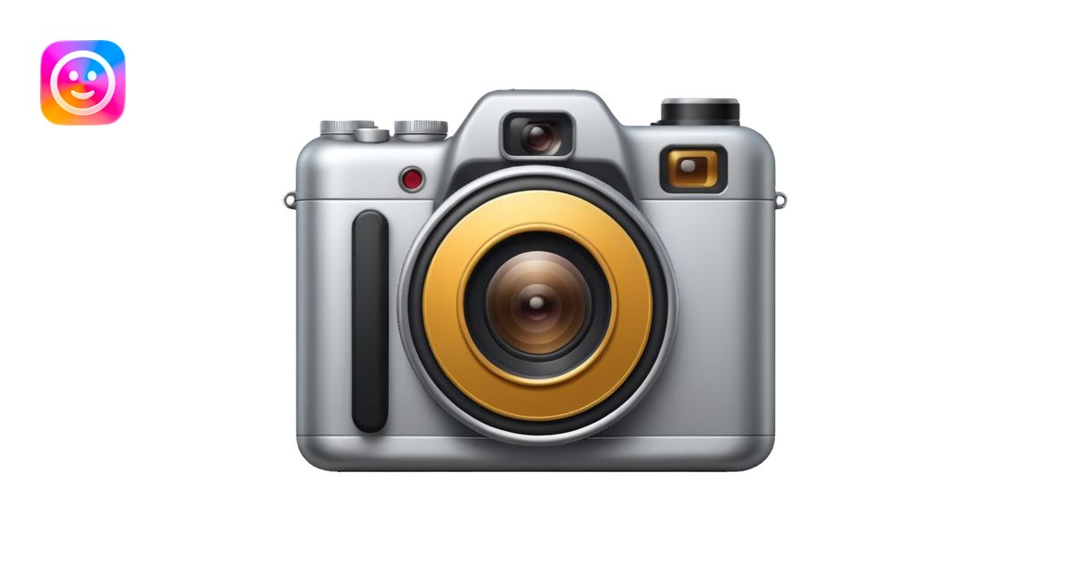 Minimal emoji icon of a modern metalic camera, front view, simple ...
