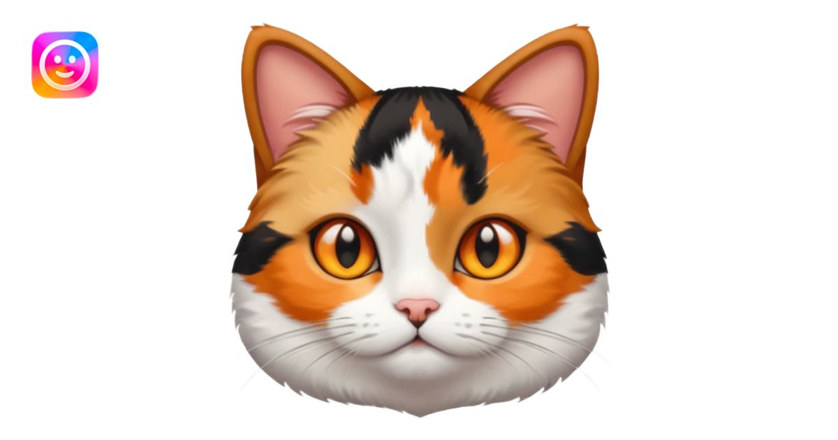 calico cat with small head, hazel eyes, and short but chubby body emoji ...