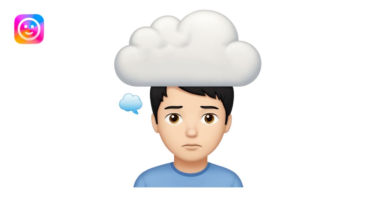 A thinking black hair male person with a white empty thought cloud ...