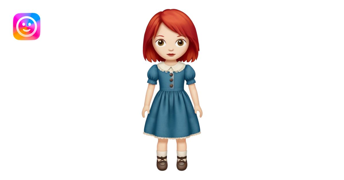 rag doll with button eyes red hair emoji | AI Emoji Generator