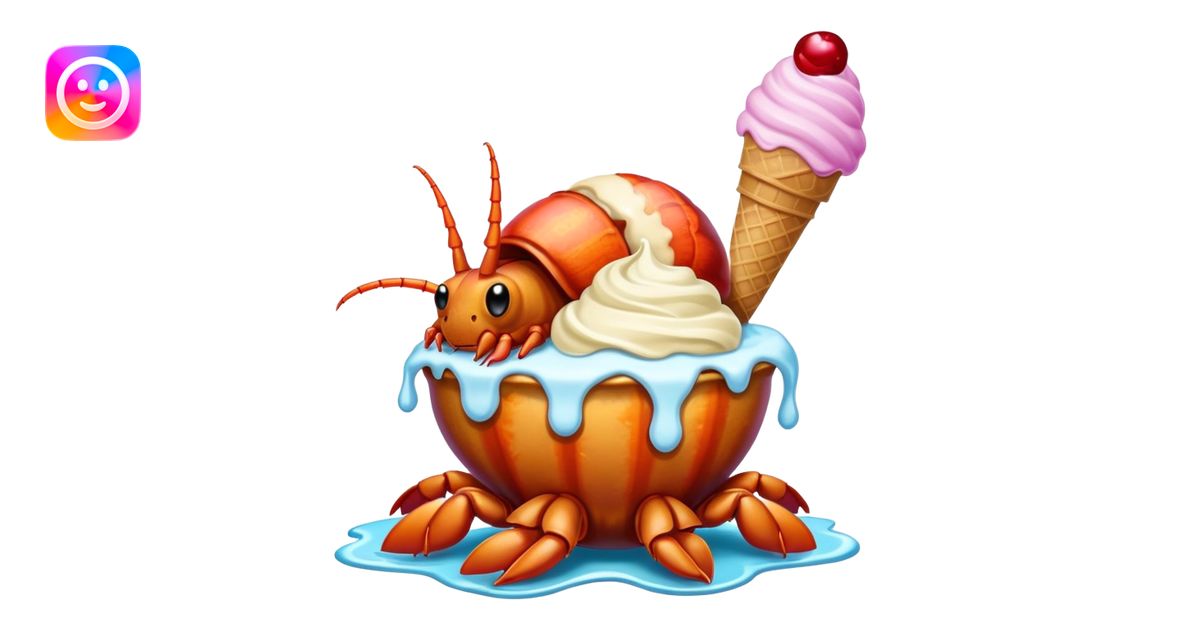 Hermit crab with ice cream sundae shell emoji | AI Emoji Generator