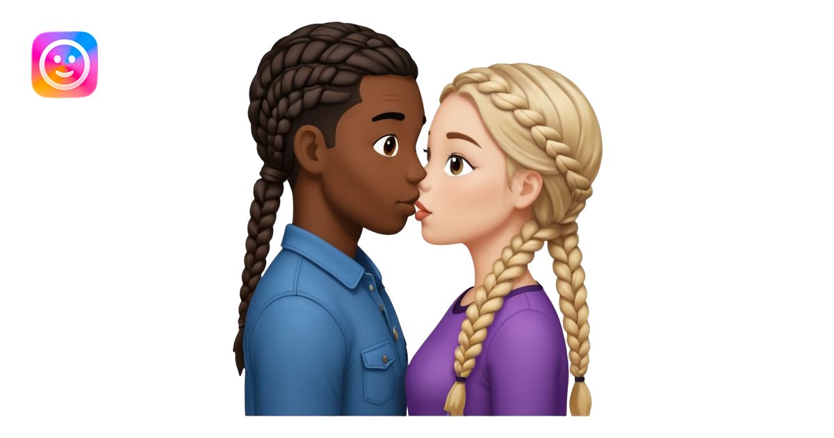Please create a French kiss between a white girl with braids and black ...
