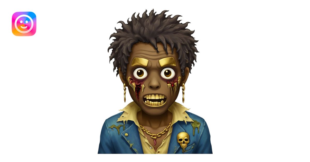 faça um homem zumbi, de cabelo crespo mostrando o dente de ouro emoji ...