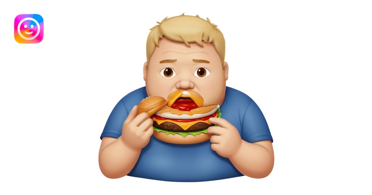 A fat guy eating a burger with ketchup all over his mouth emoji | AI ...