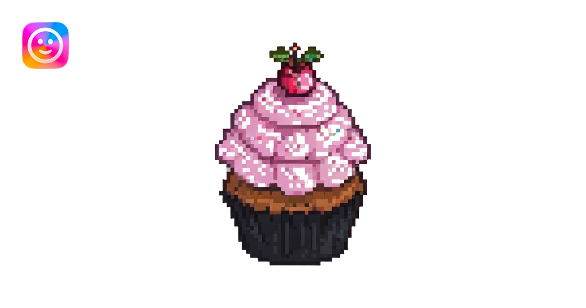 pixel art cupcake with pink icing and a cherry on top illustration | AI ...