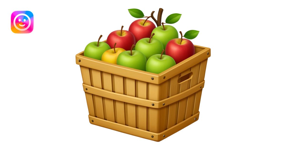 Red, green and yellow apples in a hamper emoji | AI Emoji Generator