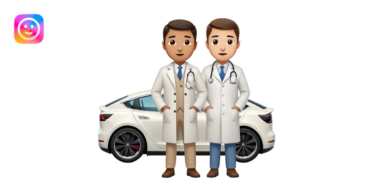 White tesla model 3 with a physician next to it emoji | AI Emoji Generator