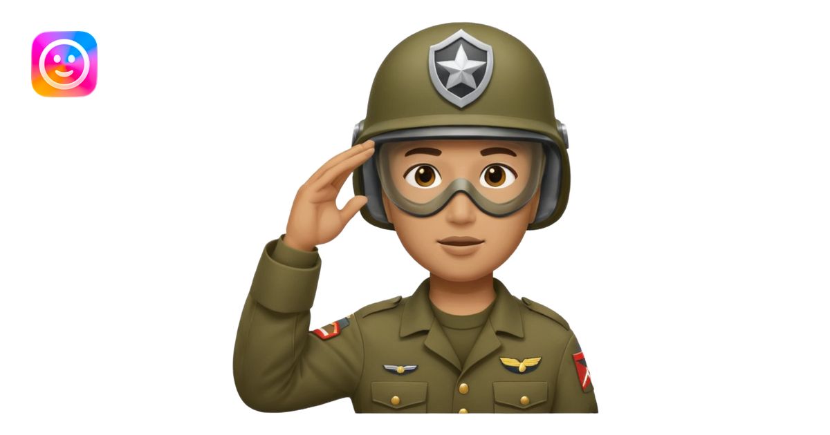 Soldier saluting with helmet + mask on emoji | AI Emoji Generator
