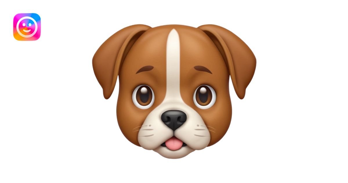 A 3D emoji of a cute Boxer dog in Apple style. The dog has a short ...