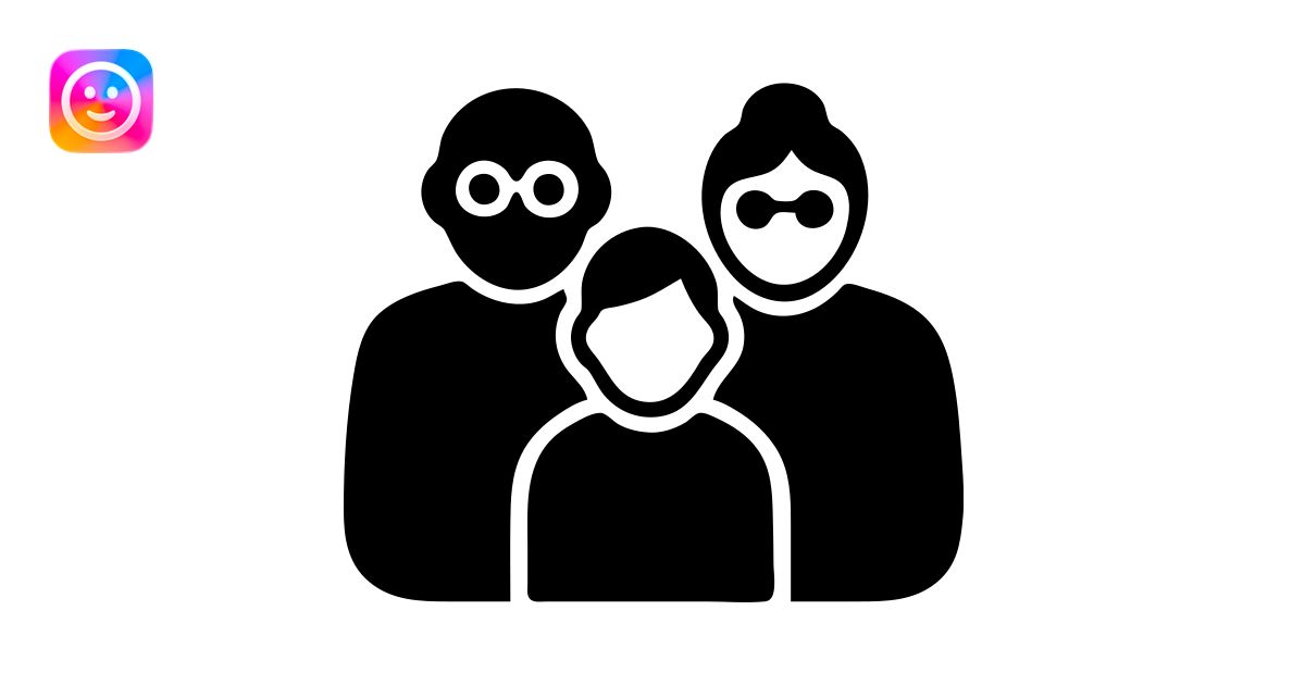 family icon with grandparents and child, solid black silhouette, bold ...