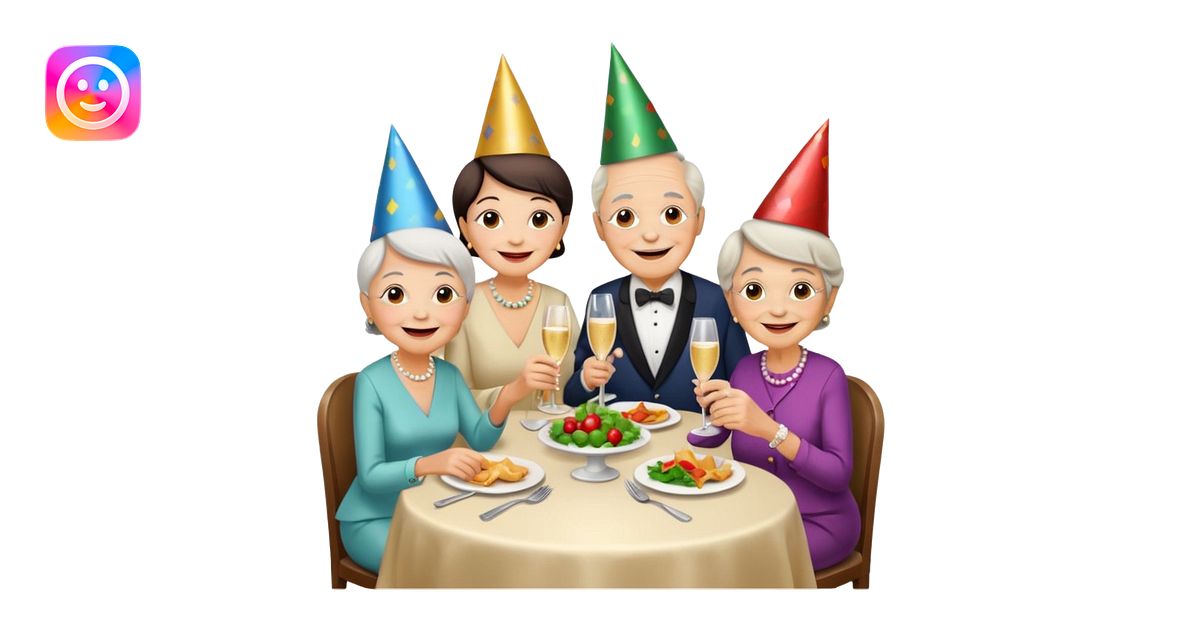 4 elderly people having dinner emoji | AI Emoji Generator