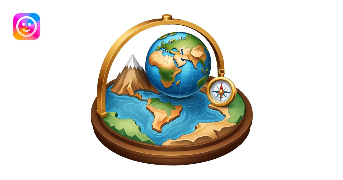 An icon featuring a globe, a compass, and a topographic map ...