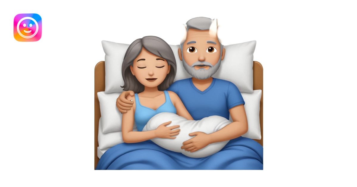 Man with grey hair and beard,beautiful brunette woman sleeping in bed ...