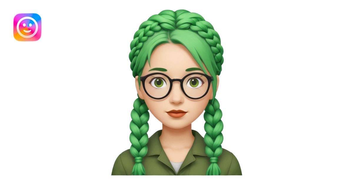 woman with green hairs, braids and spectacle, big visible braids and ...