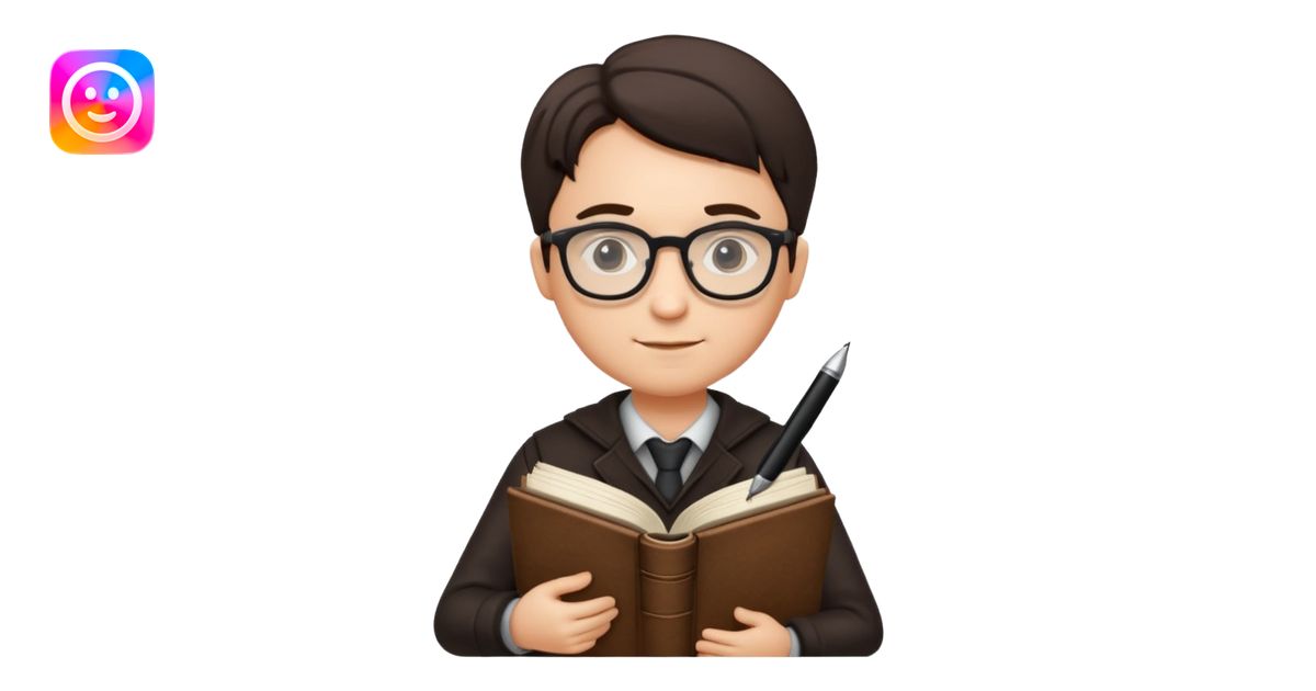 writer holding big pen and book, wearing glasses , zoom out emoji | AI ...