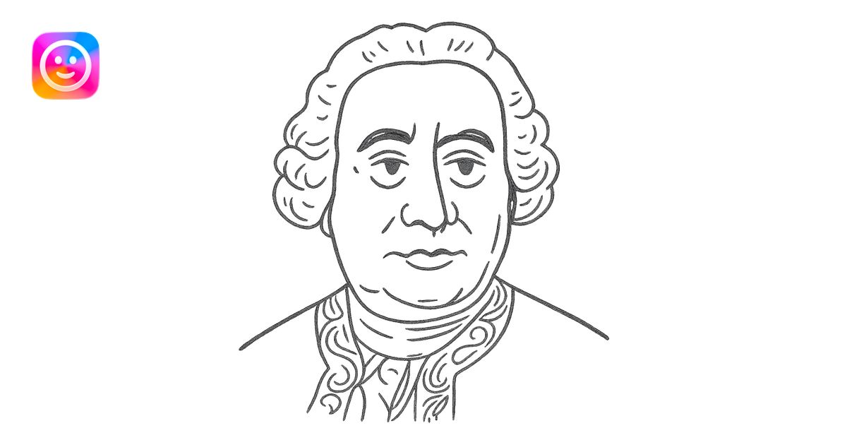 a hand drawn black outline portrait of philosopher David Hume with ...