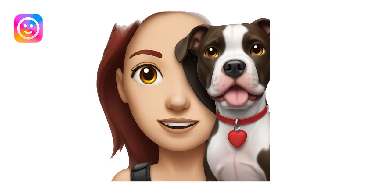 Black and white pitbull with red head girl owner emoji | AI Emoji Generator