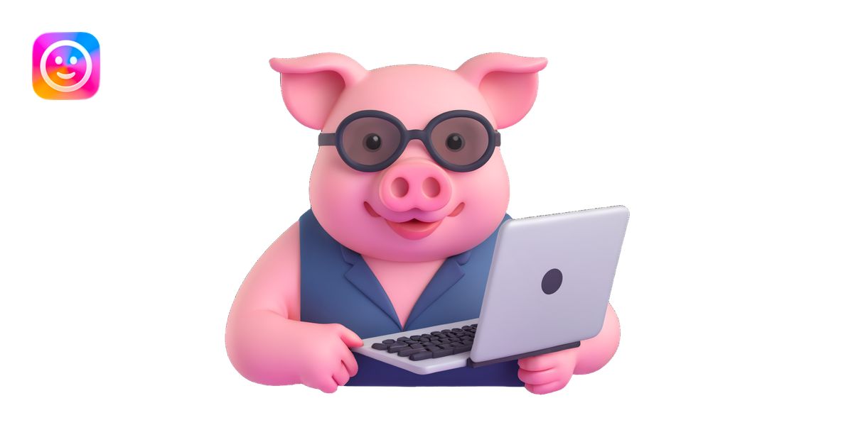 pig hacker emoji, pig with a mask, holding a keyboard, playful emoji ...