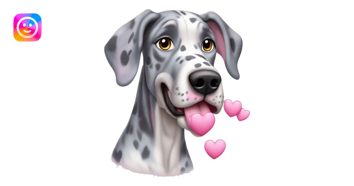 Blue Merle Great Dane with pink hearts emoji | AI Emoji Generator