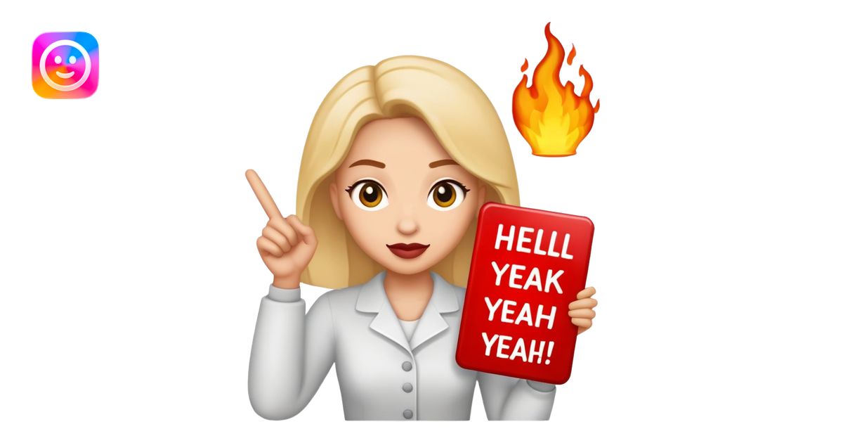 Mimi holding a sign that says “hell yeah” emoji | AI Emoji Generator