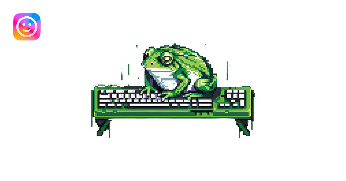 Very sad Pepe the frog meme character coding on computer, tears in eyes ...