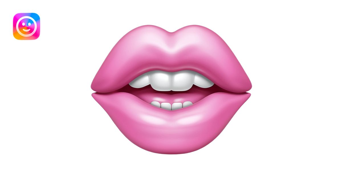 female lips emoji, smooth liquid metal chrome surface, sculpted shape ...
