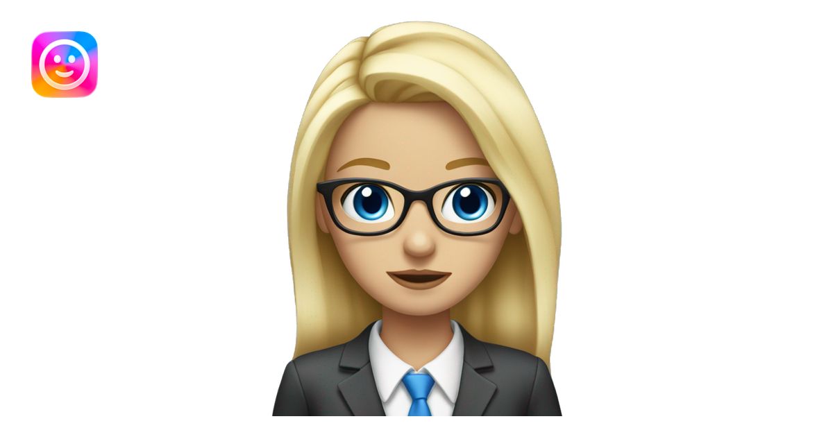 blond girl nerd with blue eyes blushing in suit emoji | AI Emoji Generator