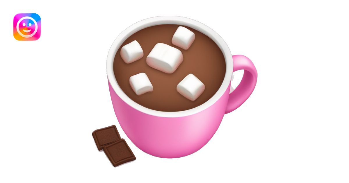 hot cocoa with marshmallows in a pink cup emoji | AI Emoji Generator