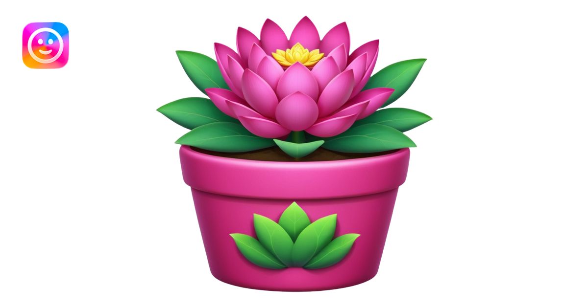 Decorative fuchsia-colored flower pot with a lotus flower plant; the ...