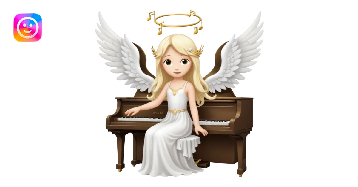fée vêtue de blanc jouant du piano avec des ailes d'ange emoji | AI ...