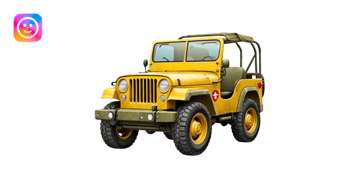 yellow military jeep, with protection, with red tuning symbols emoji ...