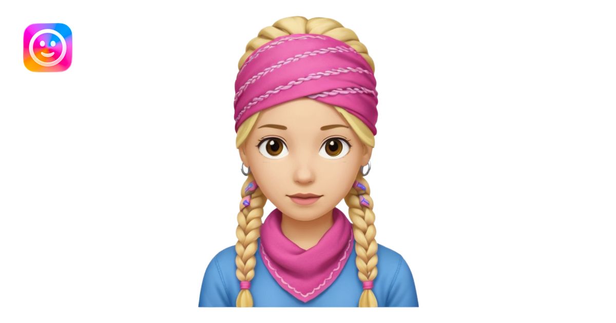 blonde woman with braids and a pink bandana emoji | AI Emoji Generator