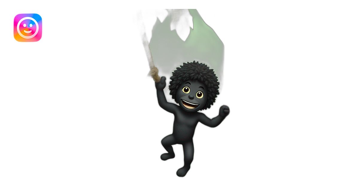 Gollywog climbing a tree with a rope emoji | AI Emoji Generator