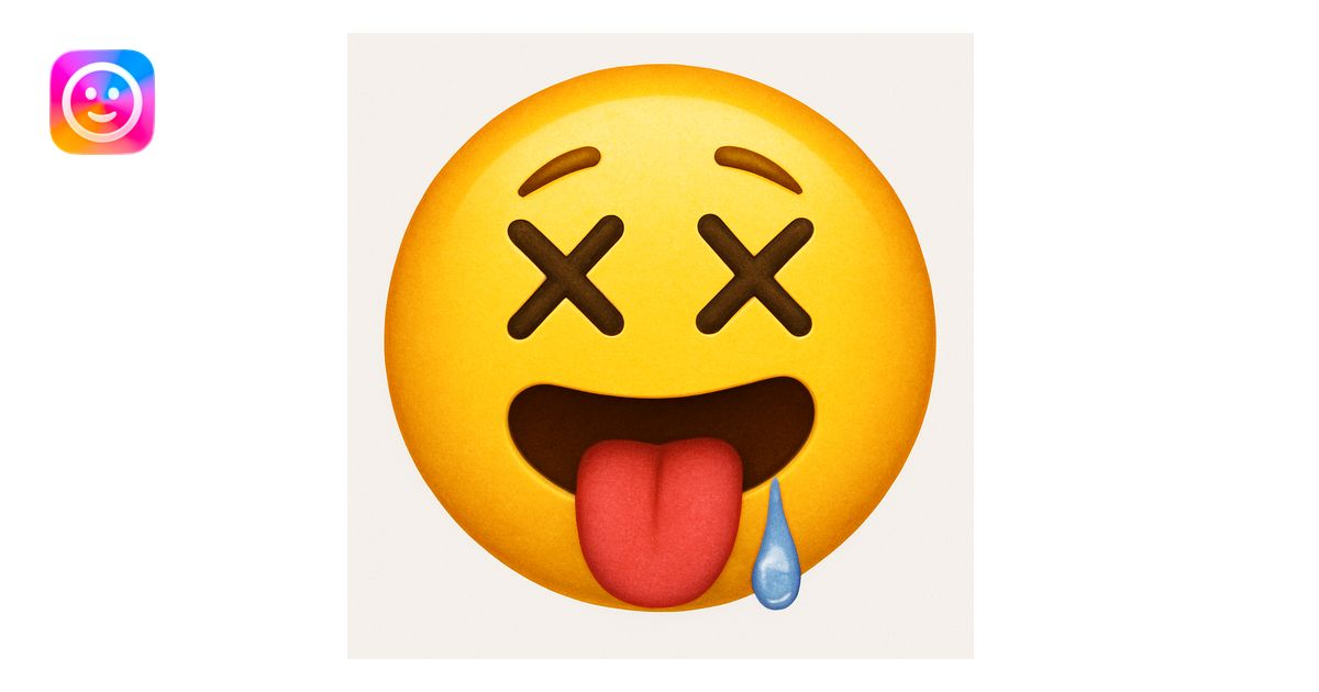 yellow face with crossed eyes, tongue out, drooling, drunk expression ...
