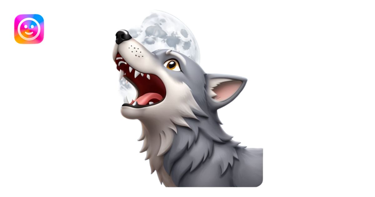 emoji of a howling wolf facing the moon, with its head tilted upward ...