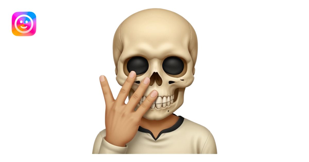 skull emoji with finger over mouth shushing and one hand extended palm ...