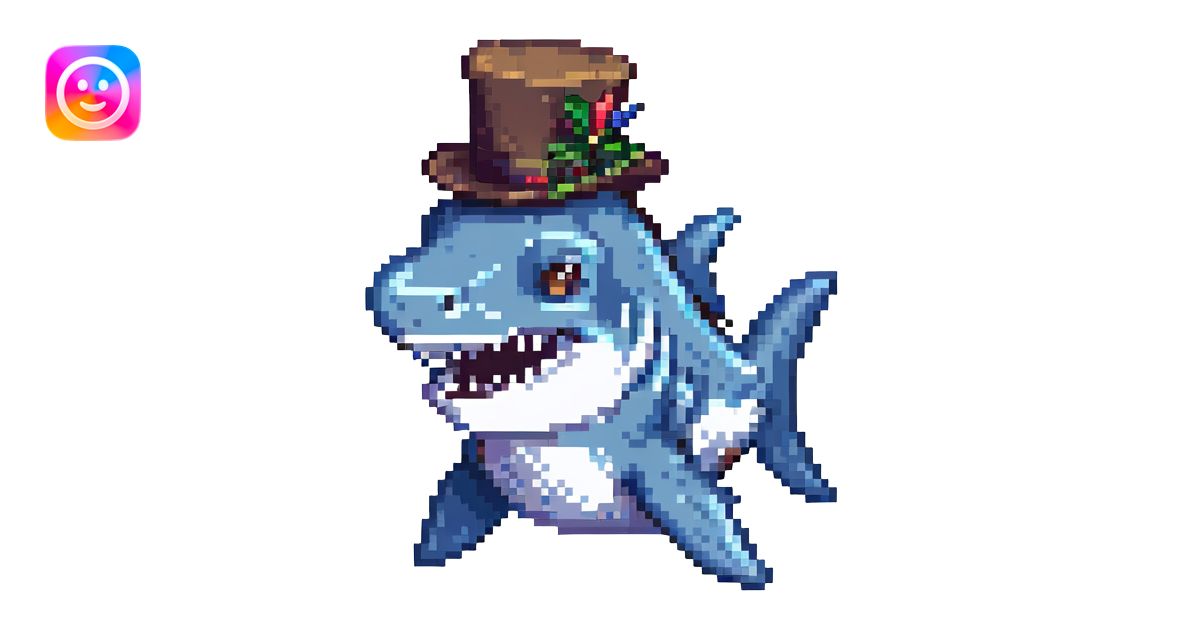 A pixel art style image of a shark wearing a top hat. illustration | AI ...