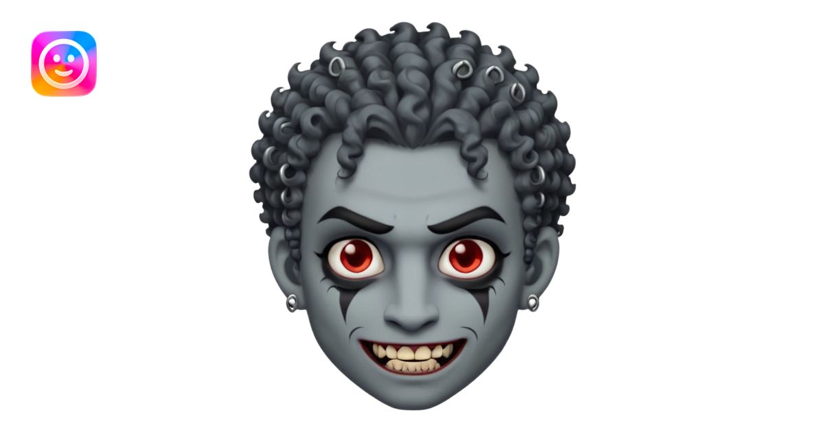 Vampire with grey skin, fanged teeth, piercings on eyebrow, two dermal ...
